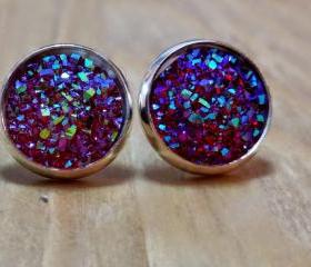 Ruby-red Druzy Style Studs on Luulla